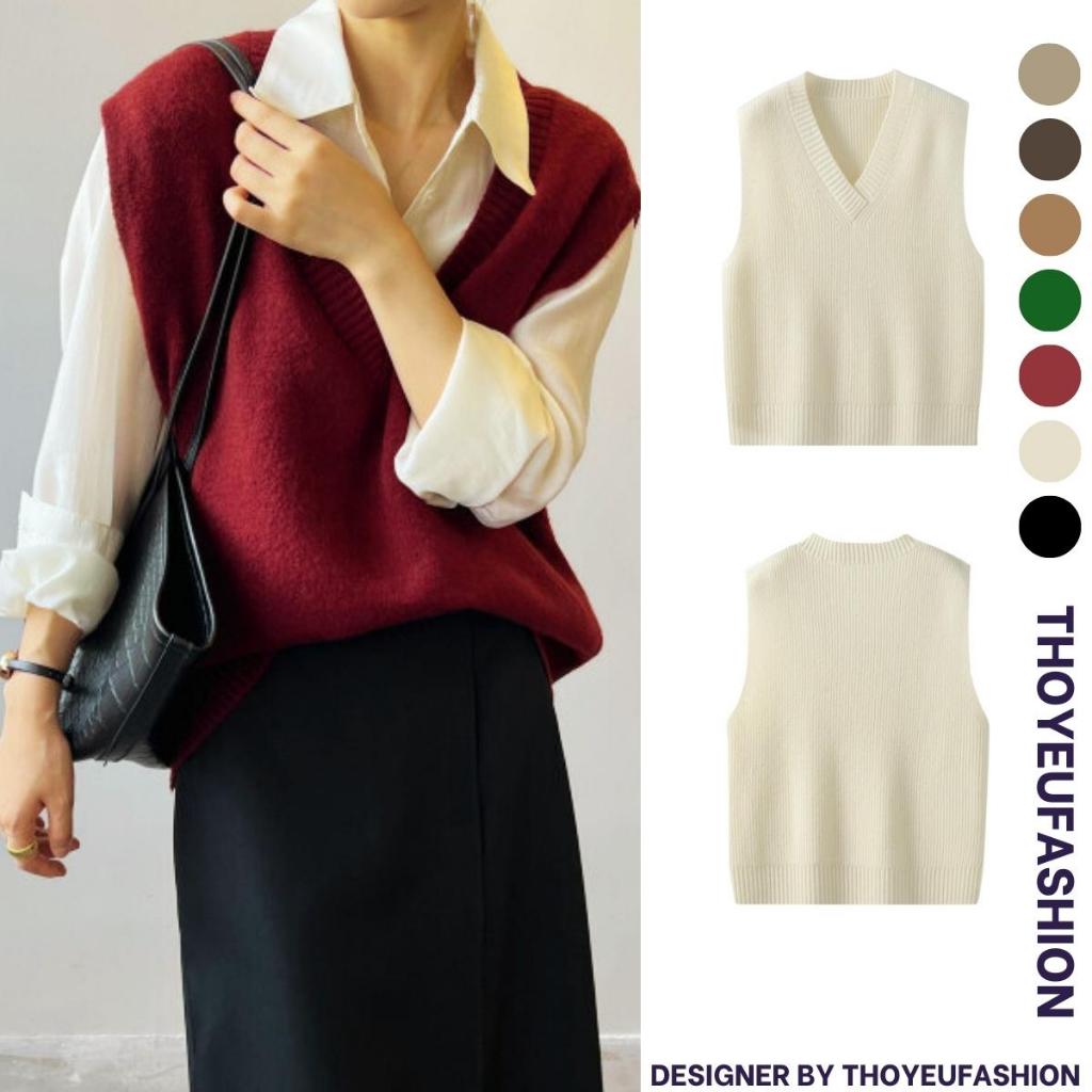 Áo Len Gile Nữ Cổ V Màu Trơn, Áo Ghile Len Lông Form Rộng Nam nữ ...