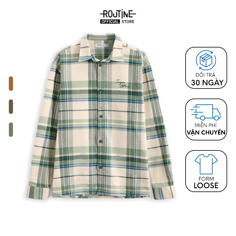 Áo Sơ Mi Nam Tay Dài Flannel Kẻ Caro Thêu Chữ Form Loose Routine - 10F23SHL035 | Shopee Việt Nam