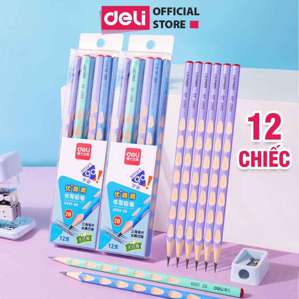 Bút Chì Gỗ Định Vị 2B Deli - Hộp 12 Dễ Cầm Điều Chỉnh Tư Thế Viết Học ...