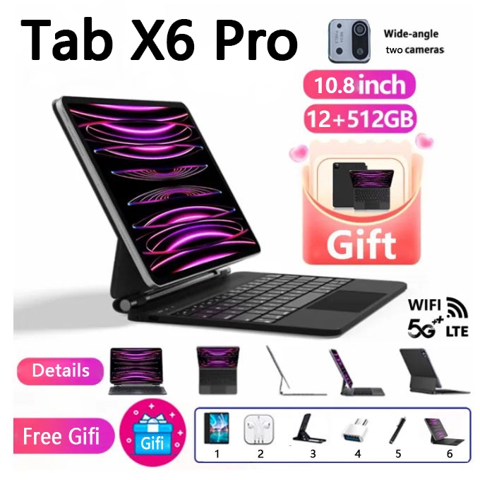 Máy tính bảng X6 Pro 10,8 inch Toàn màn hình 16GB RAM + 512GB ROM 4G/5G ...