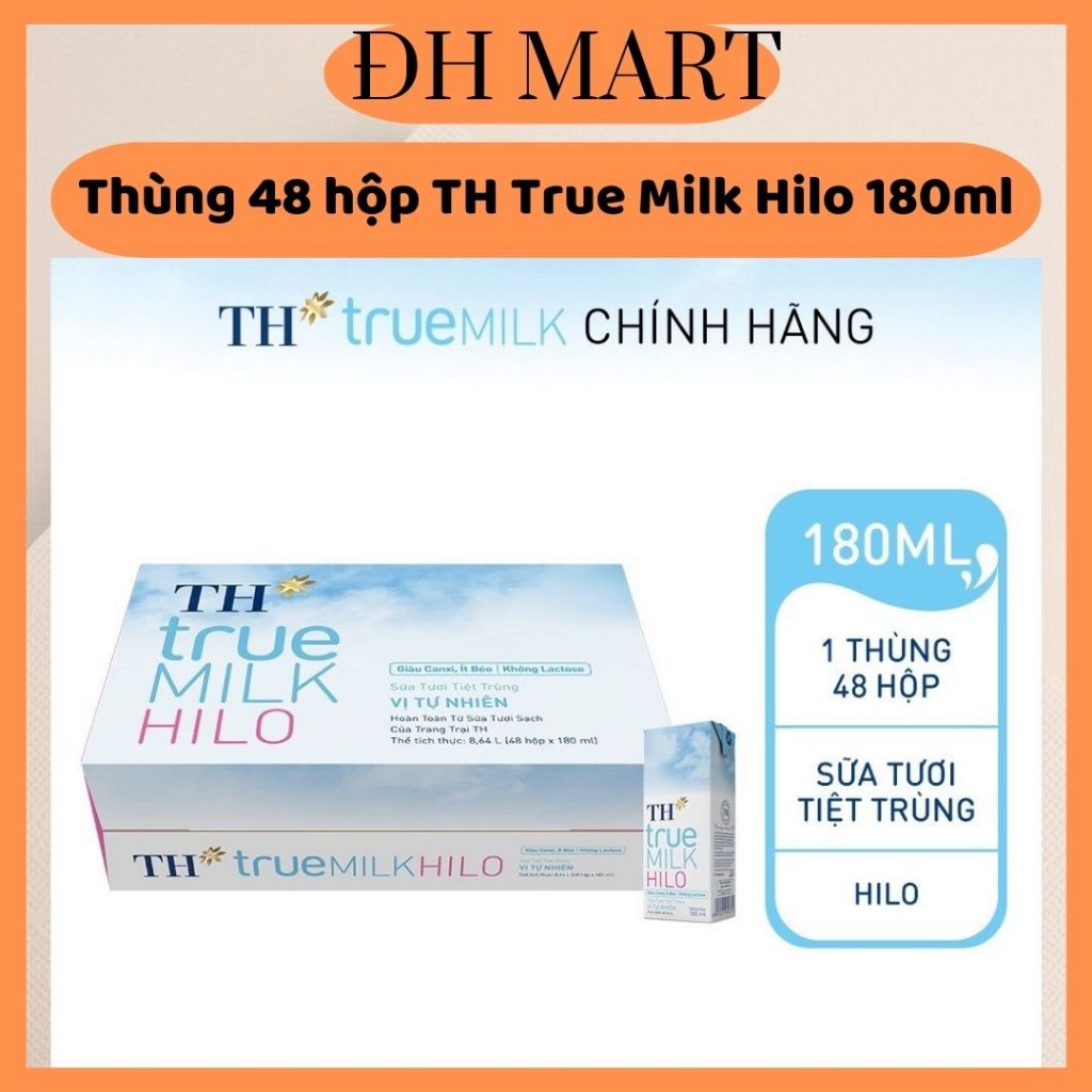 Thùng 48 hộp sữa tươi tiệt trùng TH True Milk Hilo vị tự nhiên 180ml tách béo, tăng 70% canxi ...
