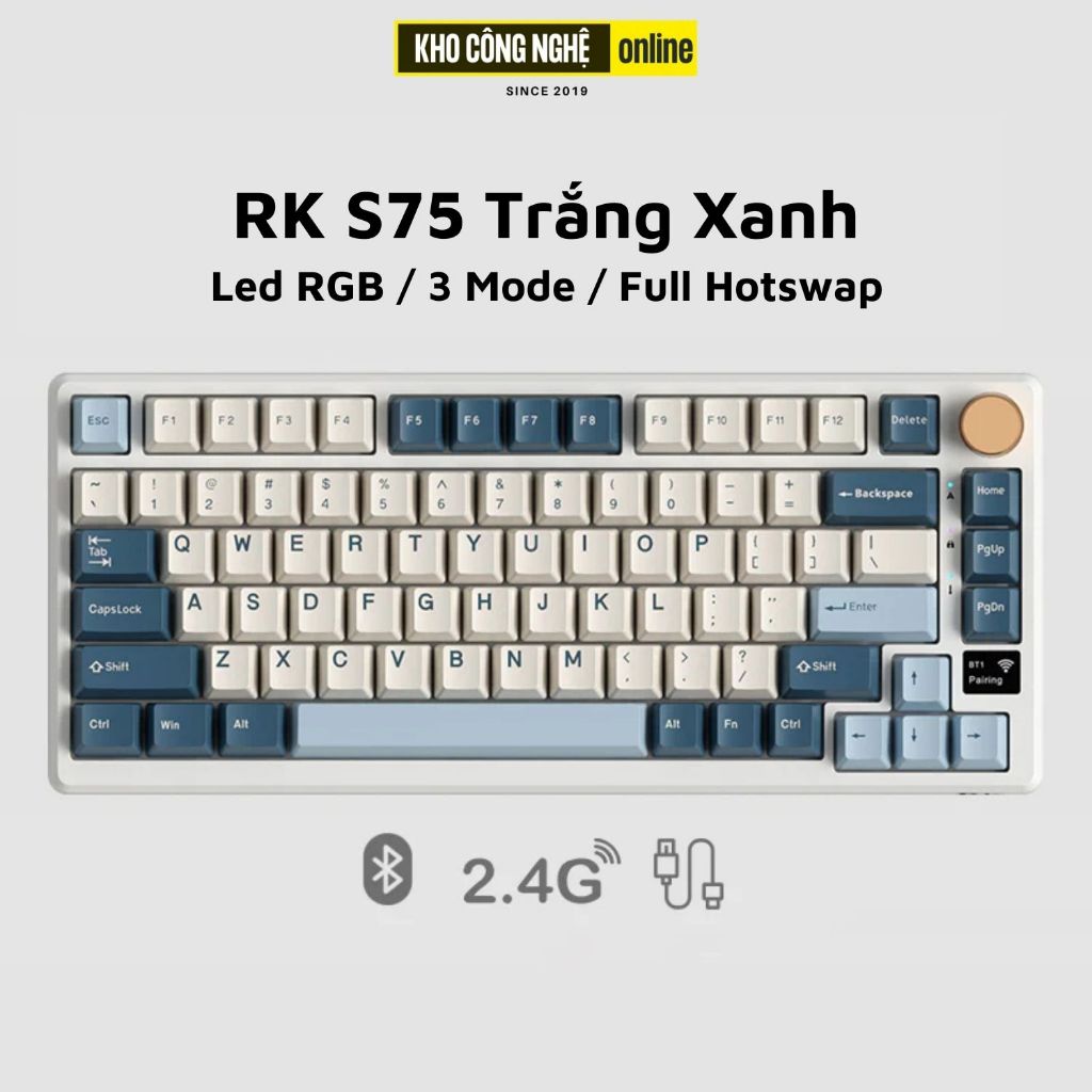 RK S75 - Bàn phím cơ RK S75 có Núm, hỗ trợ Hotswap, 3 Modes, Full Foam, Gasket Mount, Màn Hình ...