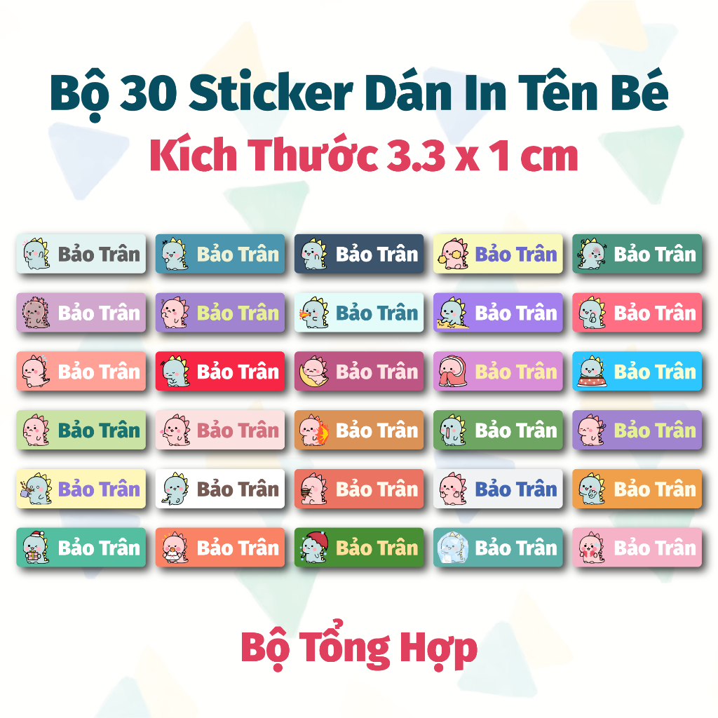 Bộ 30 Tem Sticker In Tên Mẫu Khủng Long Xinh - Sticker Đánh Dấu Dụng Cụ ...