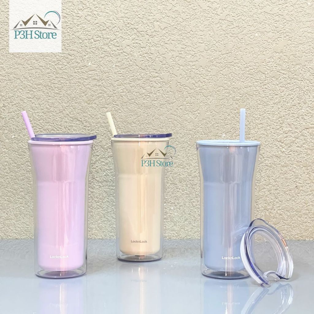 Ly nhựa 2 lớp LocknLock Daily Essential 770ml Nắp Đậy Trong Suốt Kèm Ống Hút Và Cọ Vệ Sinh ...