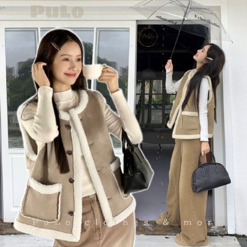 [mã Fatrend2812 Giảm đến 30k đơn Từ 99k] Áo Khoác Gile Da Lộn Trần Bông
