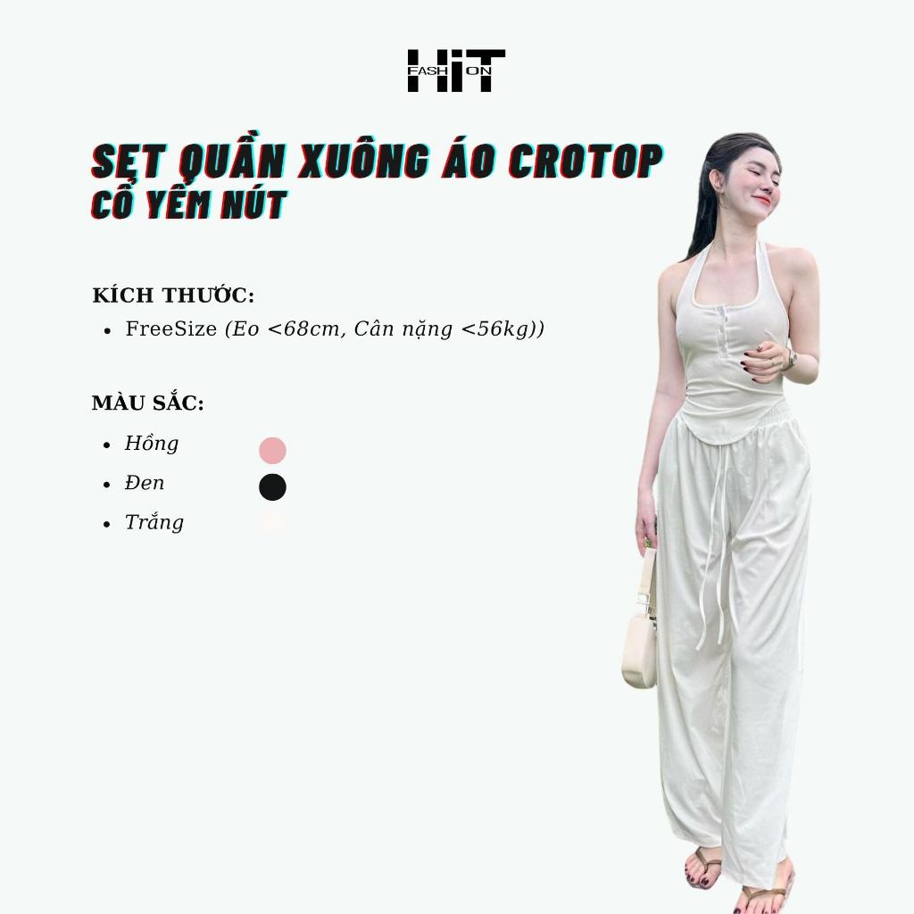 SET QUẦN XUÔNG ÁO CROTOP CỔ YẾM NÚT - Chất liệu: Tăm lạnh co giản 4 ...