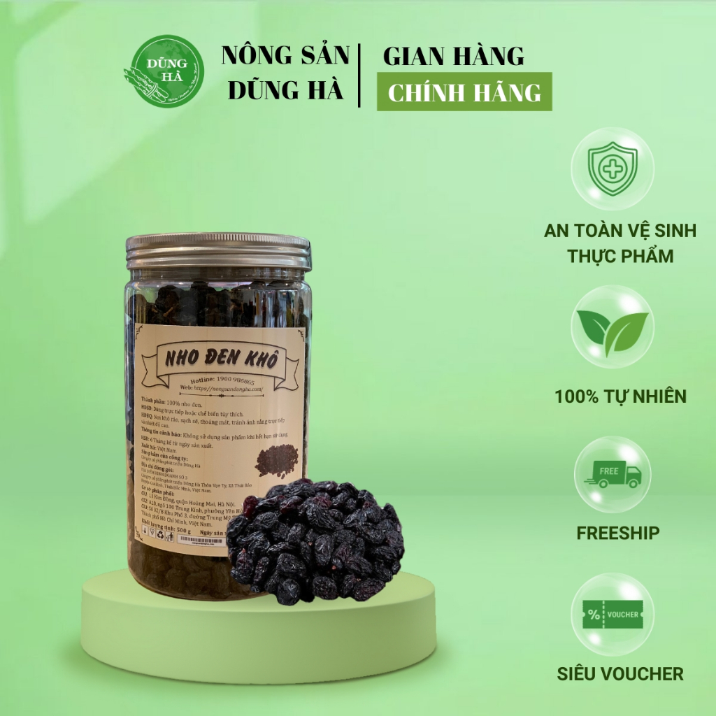 [TẶNG LONG NHÃN] 500g Nho Đen Khô Ấn Độ Dũng Hà - Loại 1 Cao Cấp, không ...
