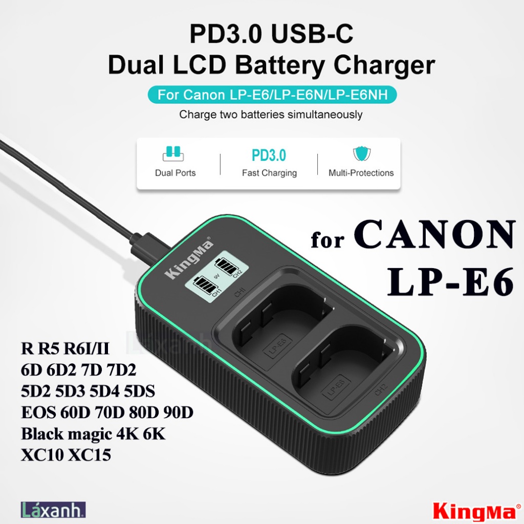 Dock sạc đôi pin máy ảnh Canon LPE6 LP-E6NH Canon EOS R R5 R6 5D2 6D 6D2 7D2 60D 70D 80D 90D ...