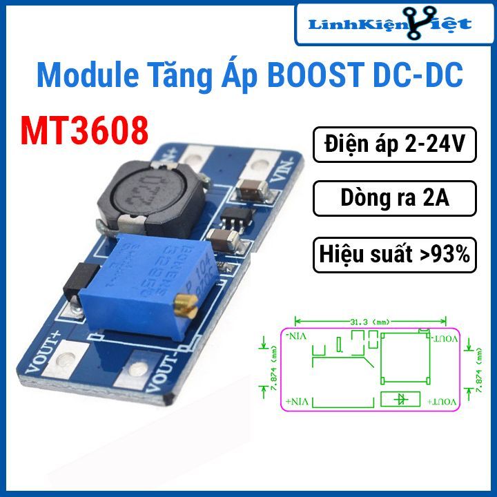 Module tăng áp BOOST DC-DC 2-24VDC 2A MT3608 hiệu suất làm việc tốt >93% | Shopee Việt Nam