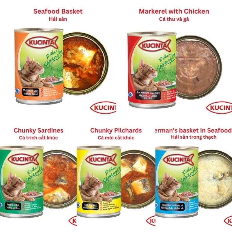 Pate lon 400g KUCINTA nhiều topping cá và hải sản cho mèo | Shopee Việt Nam