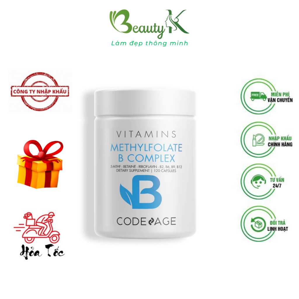 Viên uống Bổ Não CodeAge Methylfolate B Complex - BeautyK Code Age Vitamin Giảm Stress Đau Đầu ...