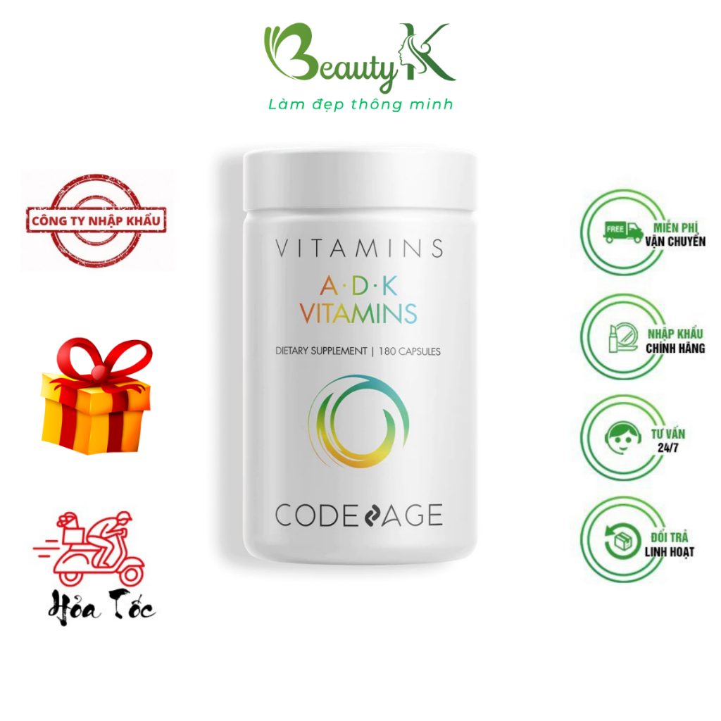 Viên Uống CodeAge ADK Vitamins - BeautyK Code Age Vitamin Tổng Hợp 180 viên, Hỗ Trợ Thị Lực, Bảo ...