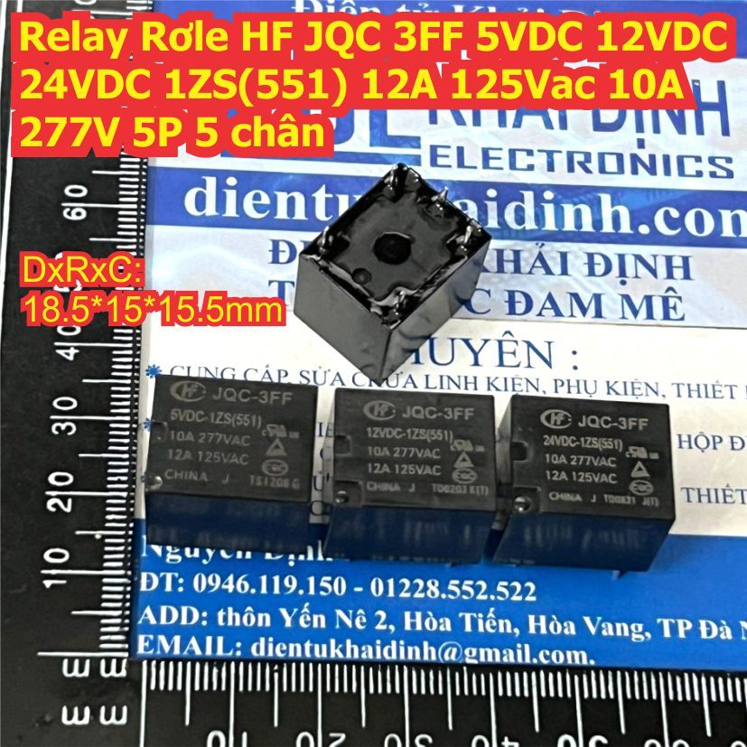 3 cái Relay Rơle HF JQC-3FF 5VDC 12VDC 24VDC 1HS(551) 1ZS(551) 12A 125Vac 10A 277V 4P 5P 4/5chân ...