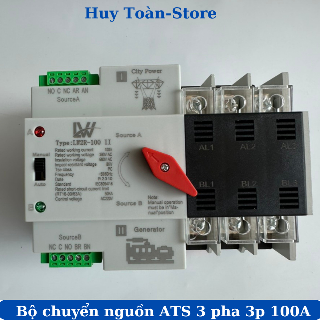 Bộ chuyển nguồn ATS 380V 3P-100A, bộ chuyển nguồn 3 pha 3 cực 100A không gây gián đoạn | Shopee ...