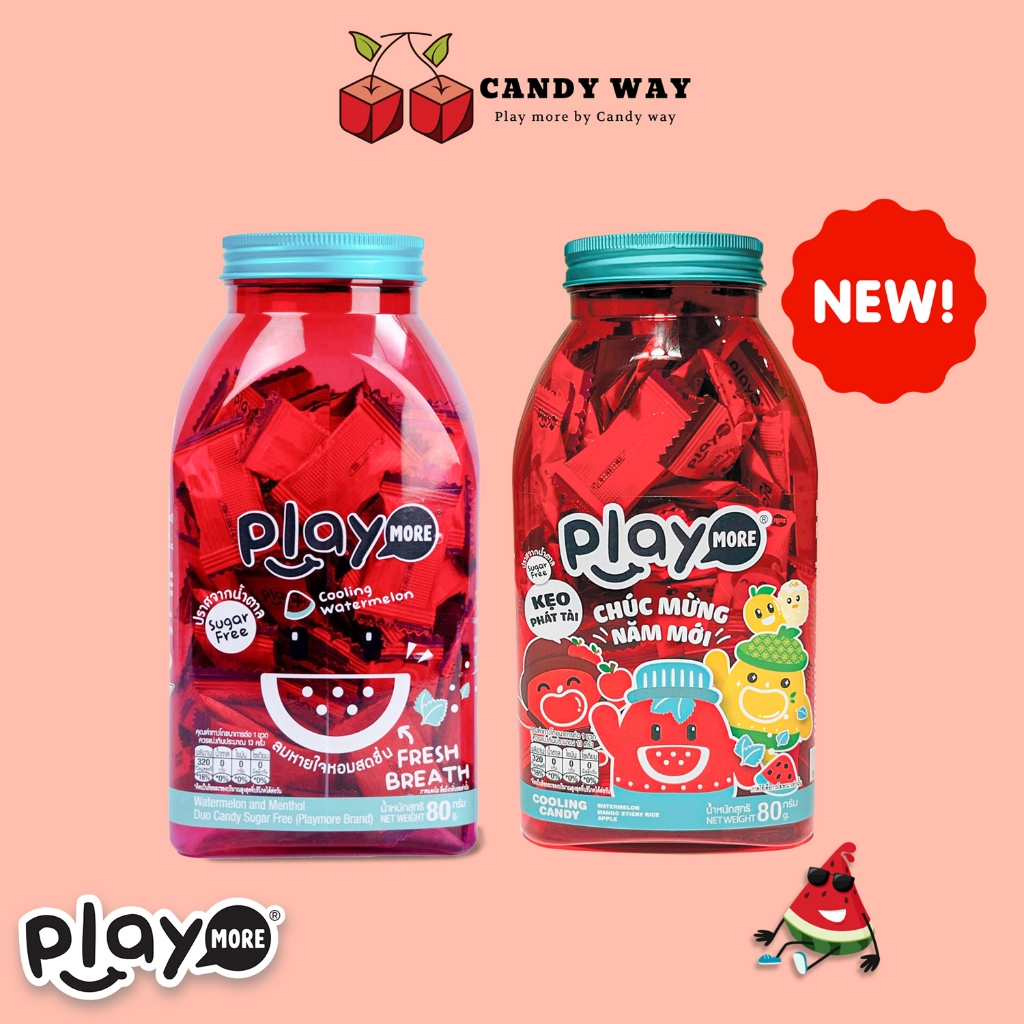 Kẹo Playmore dưa hấu khổng lồ - Hũ 80g - Kẹo ngậm không đường - ĐÃ CÓ ...