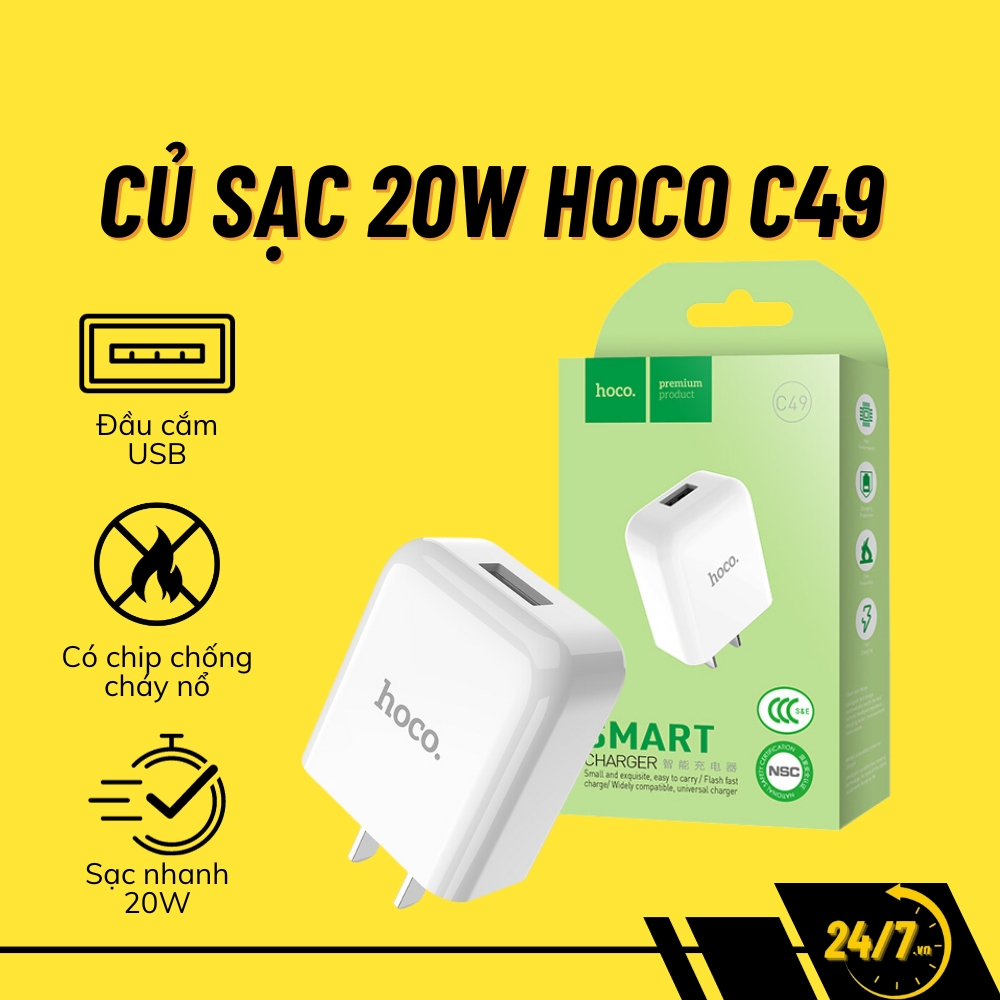 Củ Sạc Nhanh 2A Hoco C49 Cho các dòng điện thoại - Thiết Kế Đẹp | Shopee Việt Nam