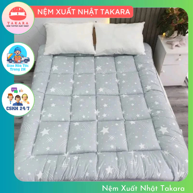 Nệm Topper TAKARA, đệm trải sàn bông dày 6cm, nệm topper gấp gọn đủ ...