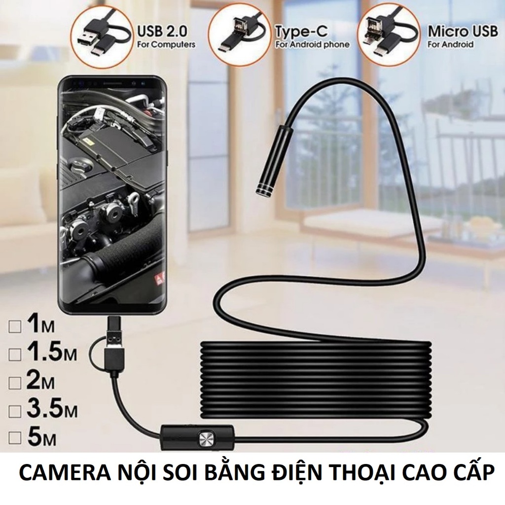 Camera nội soi tai , soi đồ vật dài 2m cắm điện thoại 3in1 hàng cao cấp ...