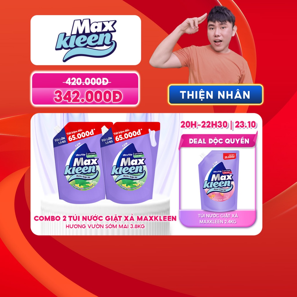 Combo 2 Túi Nước Giặt Xả Maxkleen Hương Vườn Sớm Mai 3.8kg tặng 1 Túi ...