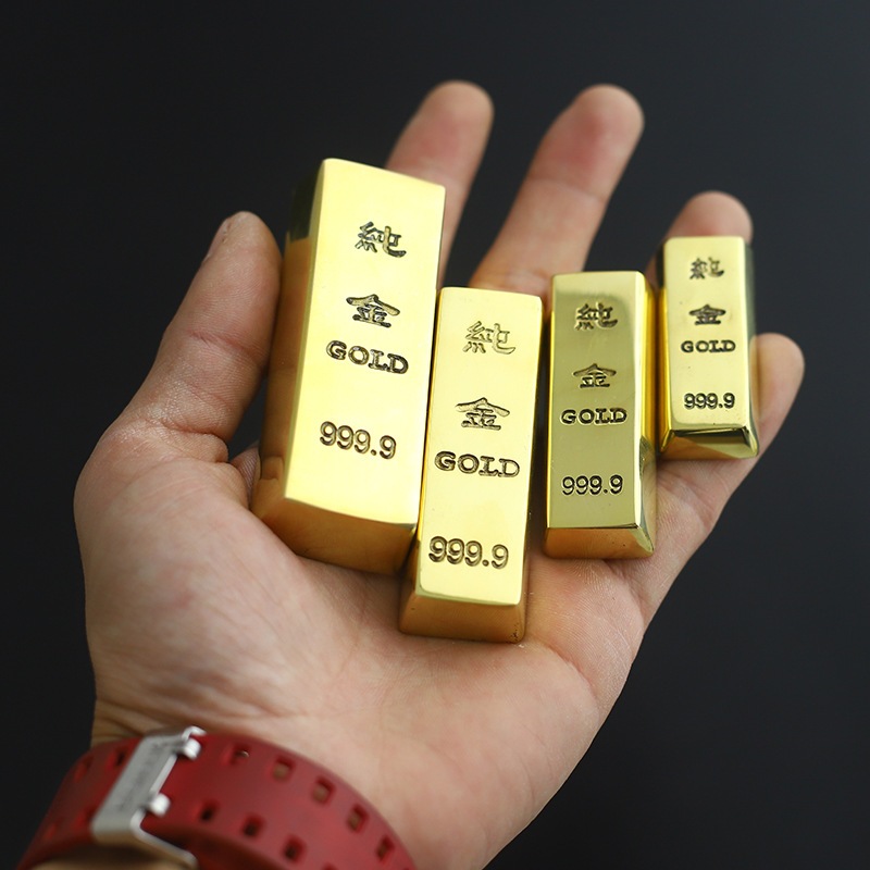 Thỏi vàng nén kim nguyên bảo 9999 dạng thanh dài 4.2cm, bằng đồng thau ...