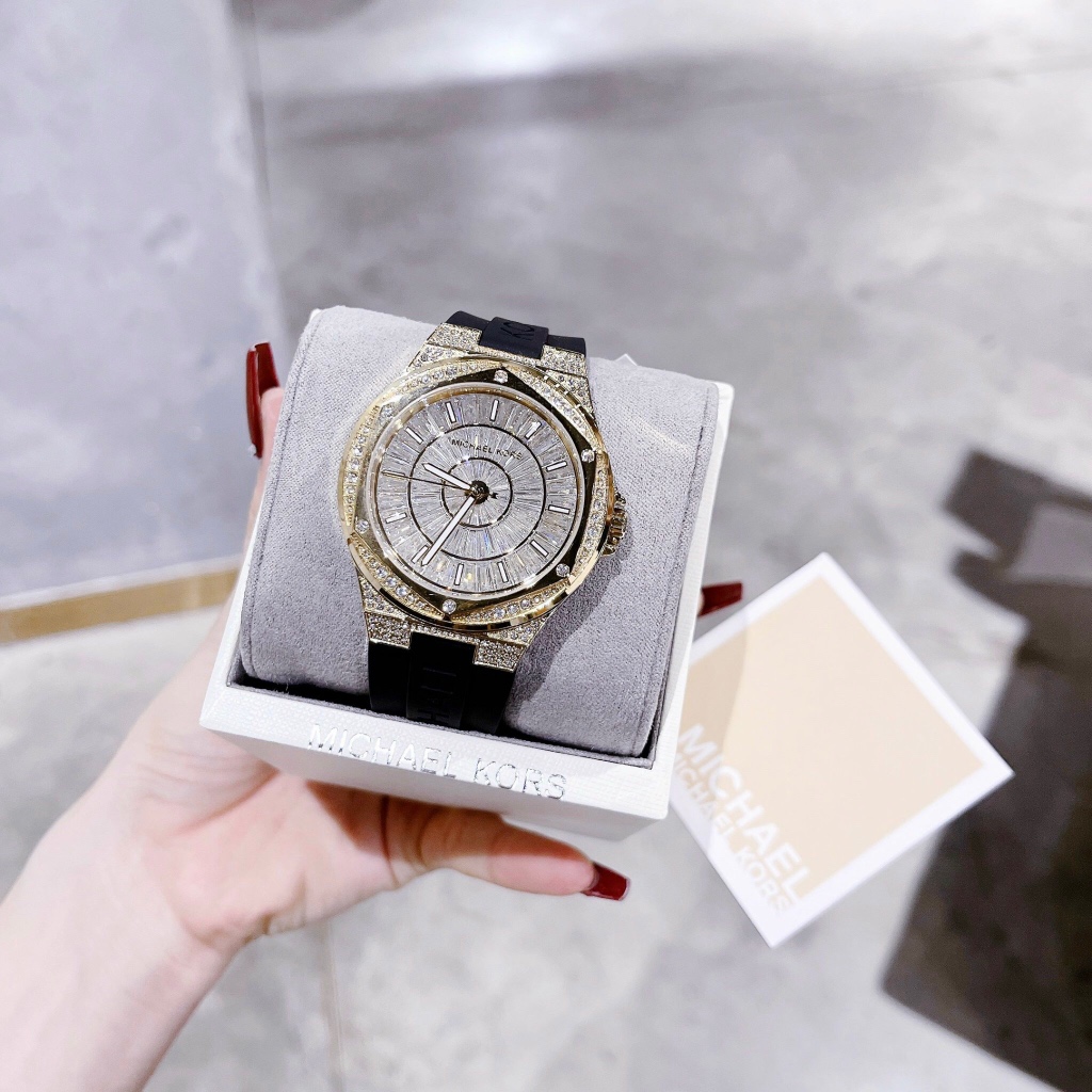 Đồng hồ nữ Michael Kors Lennox MK7247 Ladies Clear Dial Black Silicone ...