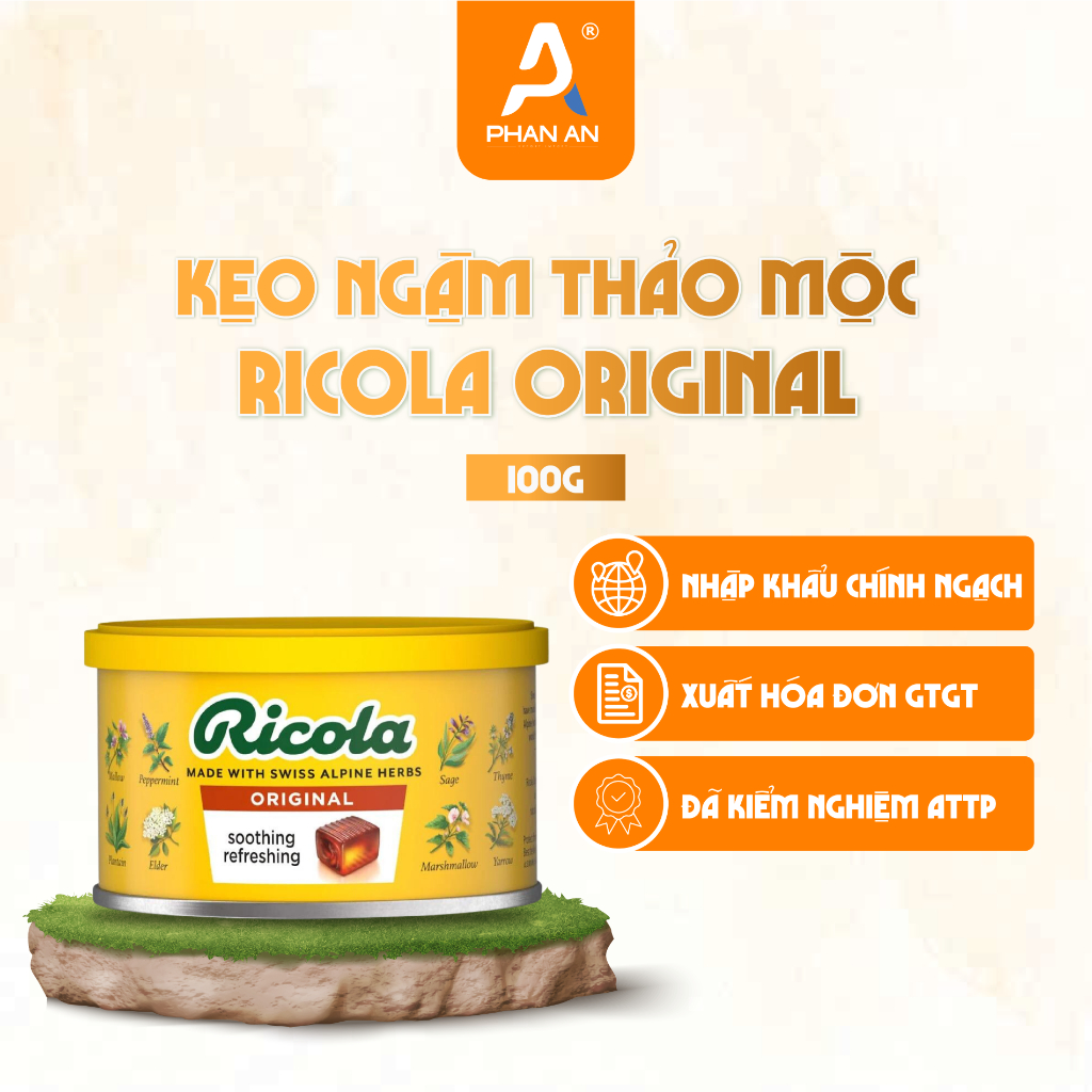 Kẹo ngậm ho thảo dược Ricola 100g, Kẹo ngậm Ricola, Kẹo ngậm đau họng không đường Phan An ...