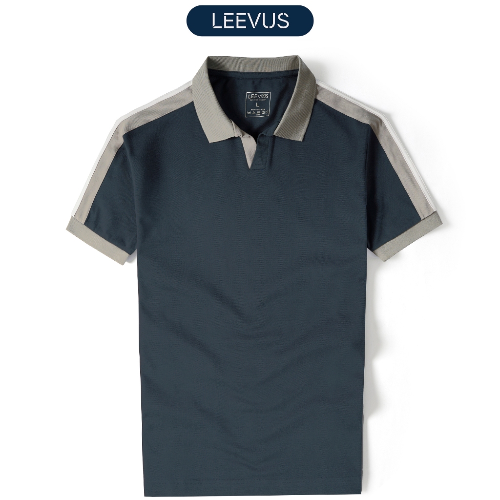 [TẶNG HỘP CHO ĐƠN TỪ 499K] Áo Polo nam V-NECK LEEVUS phối bo, vải CVC ...