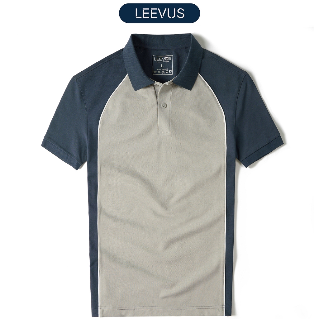 Áo Polo nam BLOCK OVAL BAND LEEVUS phối vai, vải CVC cá sấu, form ...