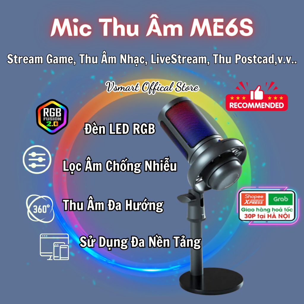 Mic thu âm ME6S, Mic livestream có màng lọc tạp âm, Micro sử dụng cho ...
