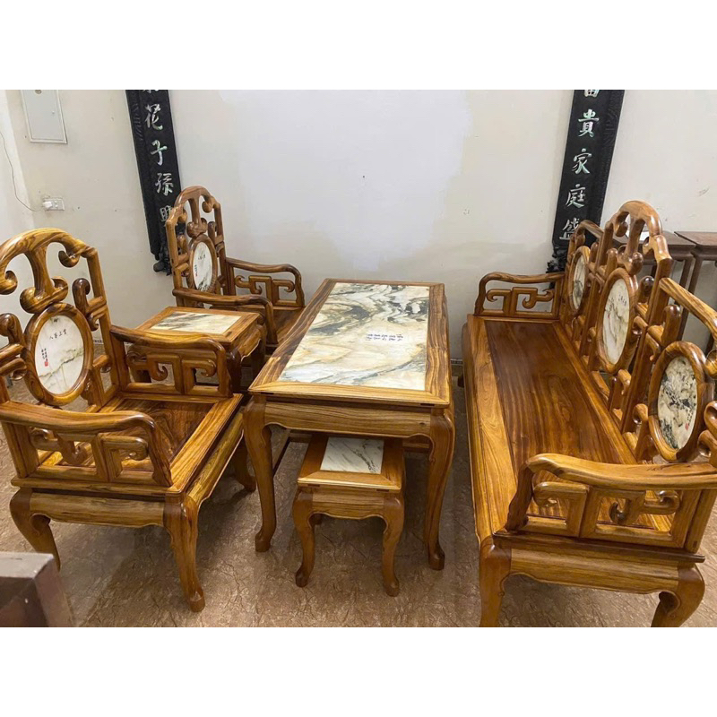 Bộ Bàn Ghế Móc Mỏ Gỗ Gụ Quảng Bình 6 món Vân Cực Đẹp | Shopee Việt Nam