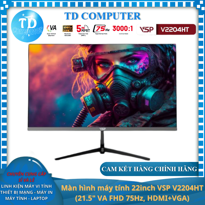 Màn hình máy tính 22inch VSP V2204HT (21.5" VA FHD 75Hz, HDMI+VGA) - Hàng chính hãng VSP phân ...