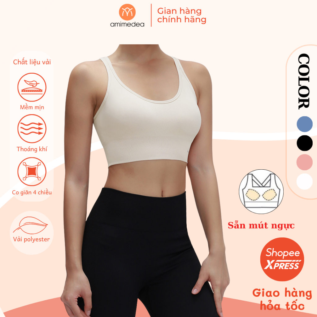 Áo lót bra thể thao nữ, tập gym yoga cao cấp AMI Medea dây chéo lưng ...