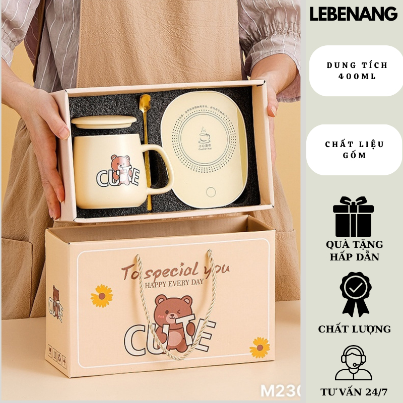 Set quà tặng cốc gốm + đế cắm giữ nhiệt tặng kèm thìa fullbox túi xách đẹp Lebenang | Shopee ...