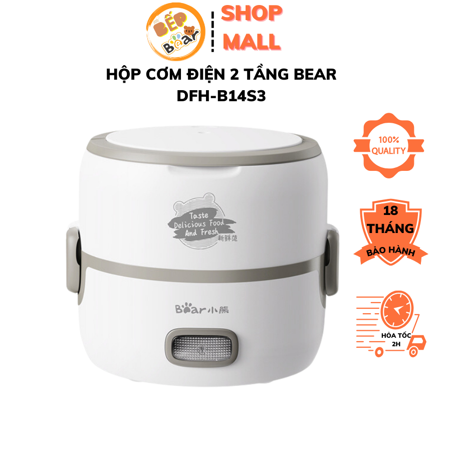 Hộp cơm cắm điện 2 tầng mini Bear DFH-B14S3, 1.35L,CS 200W, Hâm/Nấu ...