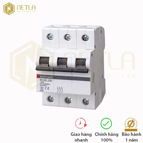 MITSUBISHI (HÀNG CHÍNH HÃNG) Cầu dao tự động Aptomat MCB 3 PHA BH-D6 6A, 10A, 16A, 20A, 25A, 32A ...
