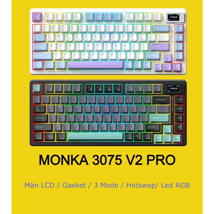 [SẴN HÀNG] Bàn Phím Cơ Không Dây Monka 3075 V2 Pro | 3 Mode | Mạch Xuôi ...
