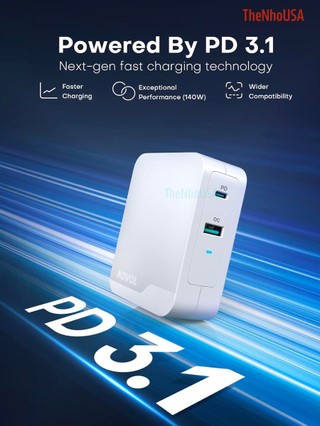 Củ sạc nhanh Kovol PD3.1 140W 2 cổng 1C1A KV-PC019 hỗ trợ PD / PPS / QC BH12T | Shopee Việt Nam