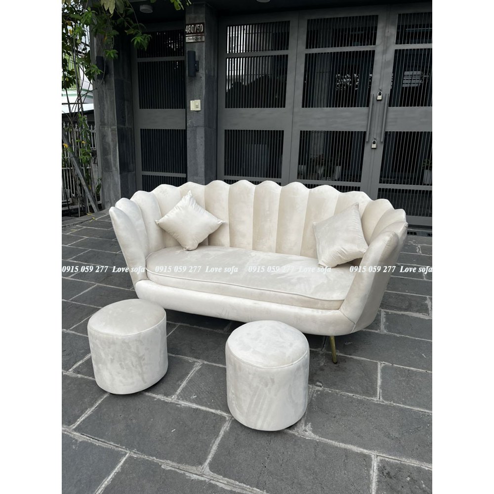 Bộ Sofa Sò Băng Nhung Kem Dài 1m7, Chất Vải Nhung Mịn Kèm Đôn Gối Xinh ...