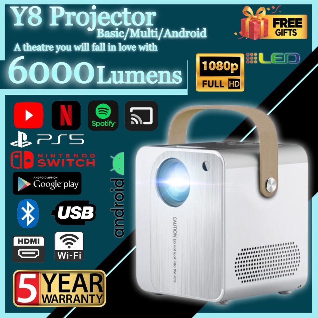 [BÁN HÀNG FLASH] Máy chiếu Android LENS Y8 PRO Mini 6500 Lumens HD ...