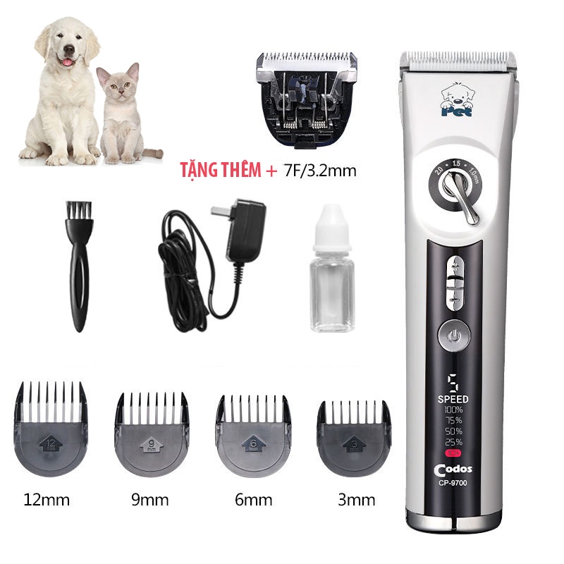 Tông đơ cắt tỉa lông chó mèo Codos CP-9700,tặng thêm lưỡi cấp,5 tốc độ ...