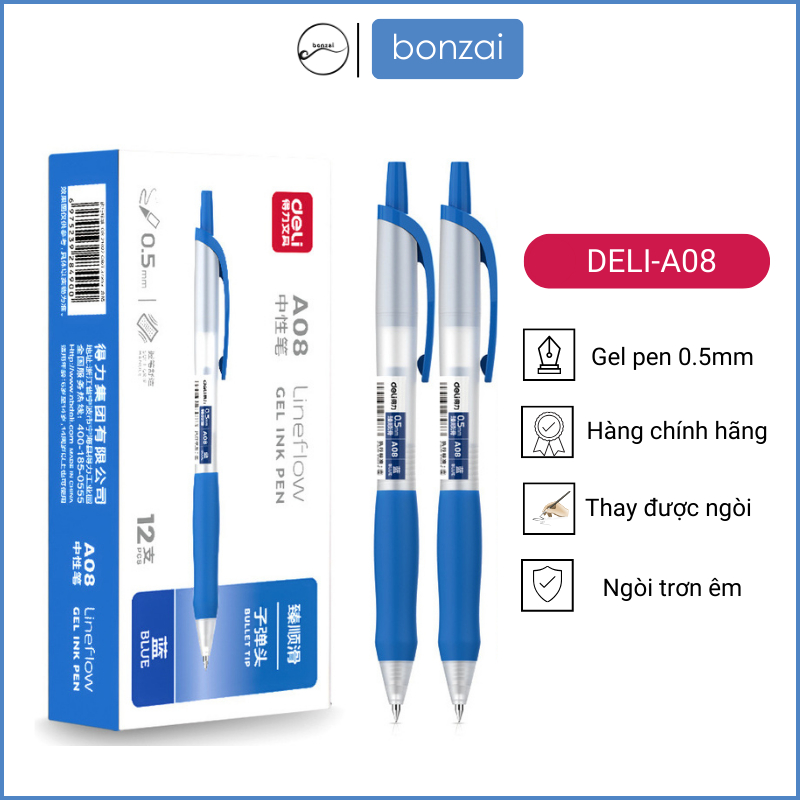 Bút gel Deli A08 nhiều màu ngòi 0,5mm mực viết trơn êm (Hàng Chính Hãng ...