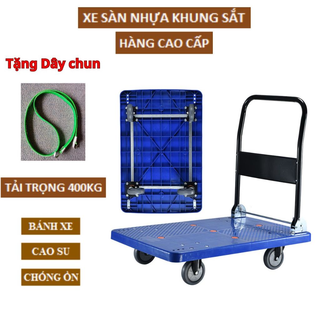 Xe kéo hàng trọng tải 200kg 400Kg chính hãng, xe sàn nhựa khung sắt bền ...