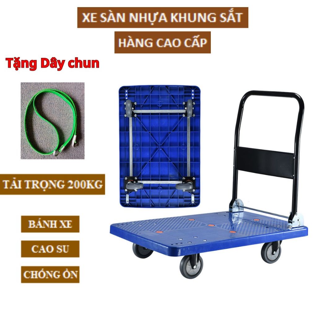 Xe kéo hàng gấp gọn trong tải 200kg 400kg sàn nhựa khung sắt, xe kéo ...