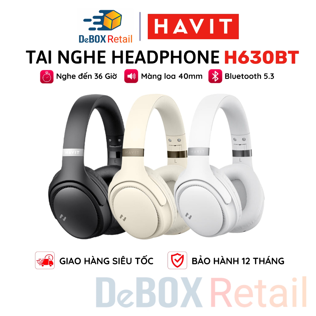 Tai Nghe Bluetooth Headphone HAVIT H630BT, Driver 40mm, BT 5.3, Gập Tiện Lợi, Nghe Đến 36H ...