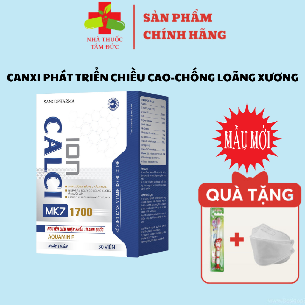 Viên Bổ Sung Canxi Ion Calci MK7 1700 Giúp Xương Răng Chắc Khỏe Phát Triển Chiều Cao Giảm Nguy ...