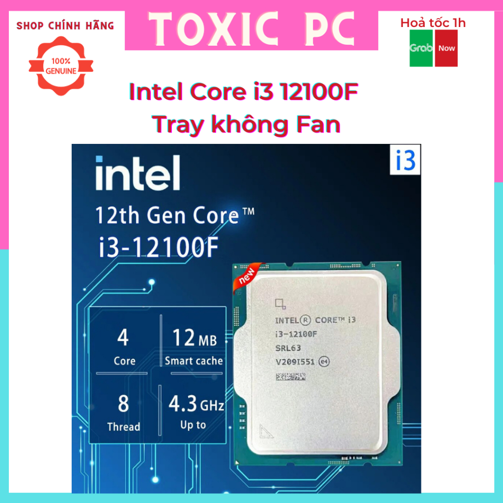 CPU intel core i3 12100F( 4 NHÂN 8 LUỒNG / 3.3 - 4.3 GHZ / 12MB ...