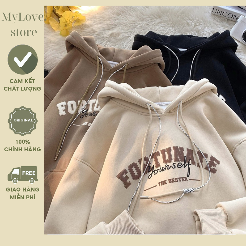 Áo Hoodie Nỉ Bông Form, Áo Khoác Nỉ Hoodie Chữ FORTUNATE In Nổi Bật Hot Trend 2024 | Shopee Việt Nam
