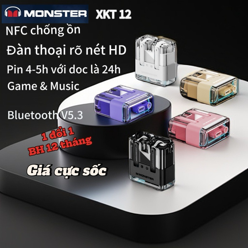 Tai nghe Bluetooth MONSTER XKT12, V5.3, true wireless chính hãng, cảm ...