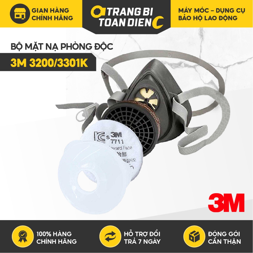 Mặt nạ phòng độc 3M 3200 và phin lọc 3301K lọc khí độc hơi hữu cơ, phun sơn, phun thuốc chính ...