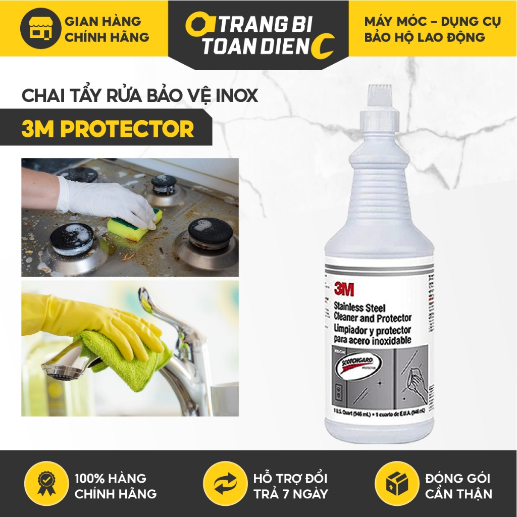 Chai tẩy cặn canxi 3M Stainless Protector 946ml Chai tẩy rửa bảo vệ inox, chống ăn mòn, đánh ...